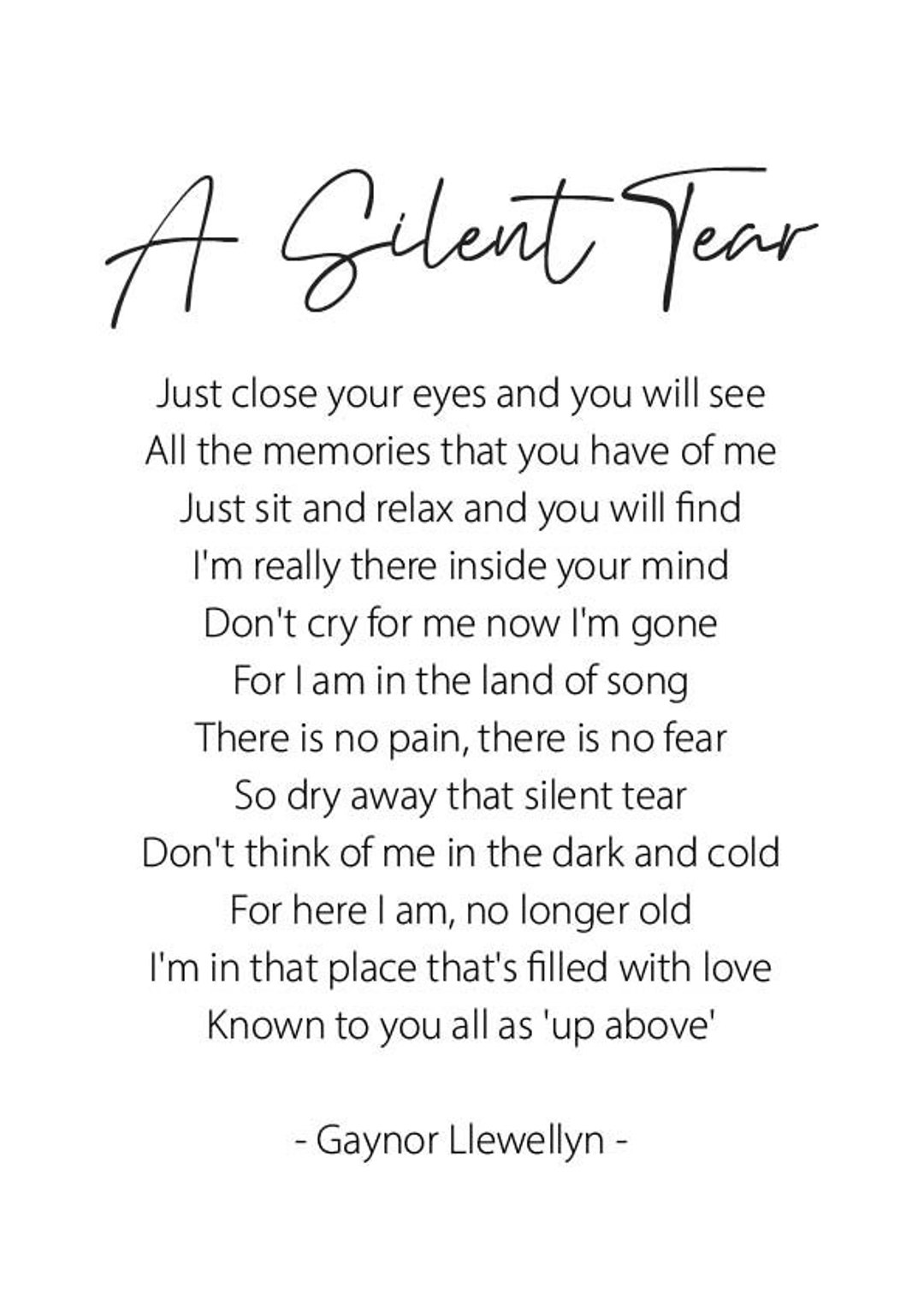 Poem for Funerals, Poems, Printable Poems, Template for Printable Files ...