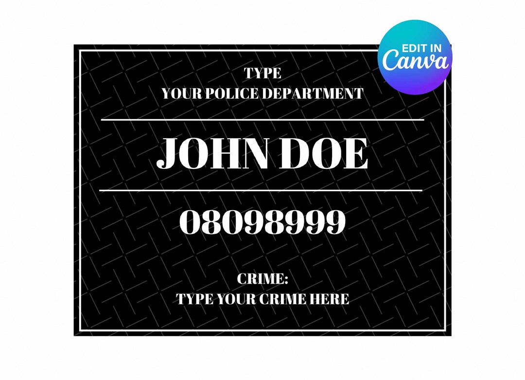 Mugshot Sign Board Editable, Mug Shot, Police Party, Canva Template ...