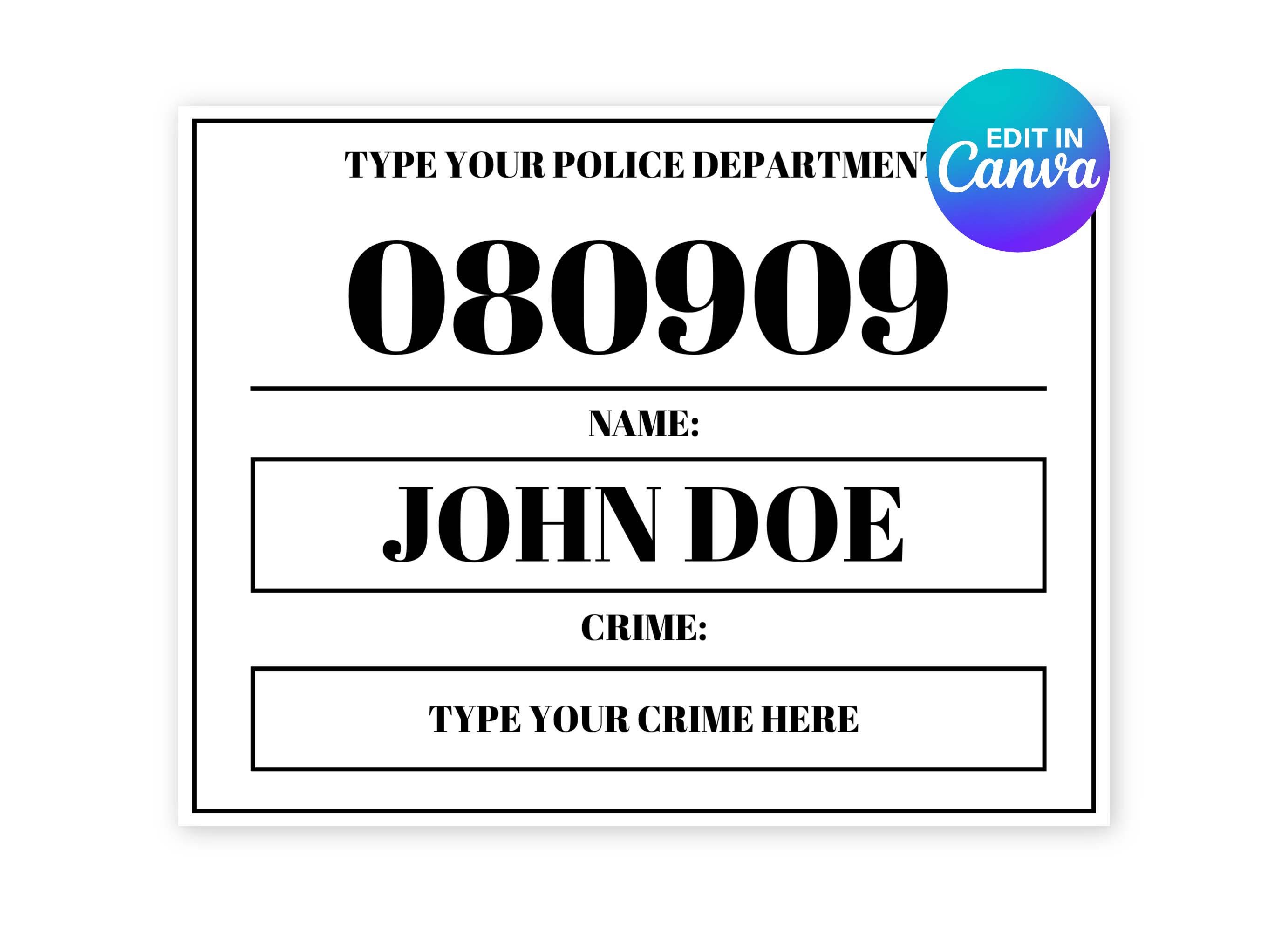 Mugshot Sign Board Editable, Mug Shot, Police Party, Canva Template ...