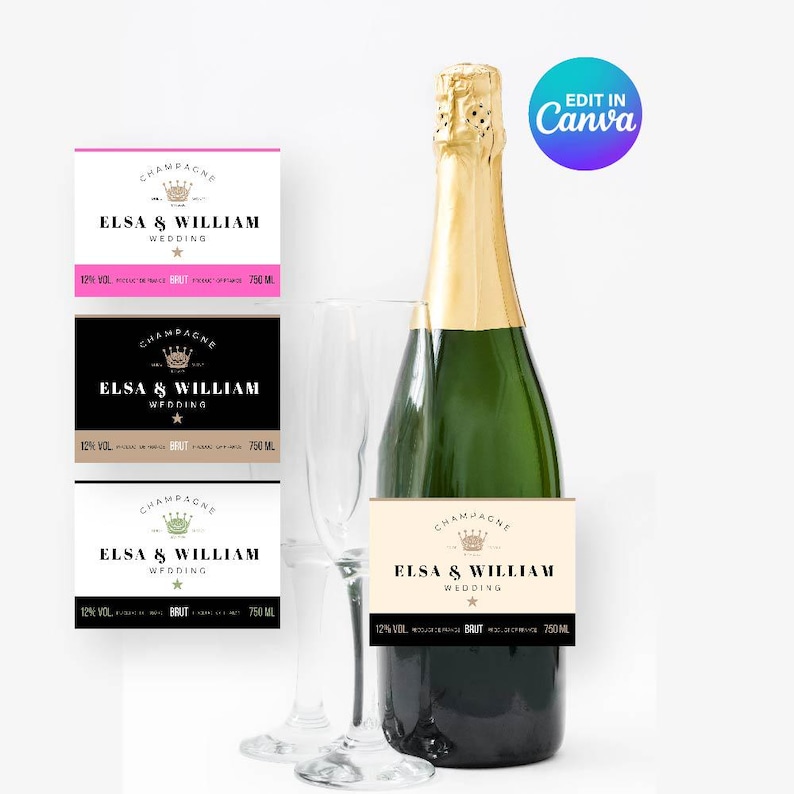 Editable Champagne Label Template, Custom Wine Bottle Sticker ...