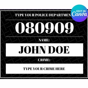 Mugshot Sign Board Editable, Mug Shot, Police Party, Canva Template ...