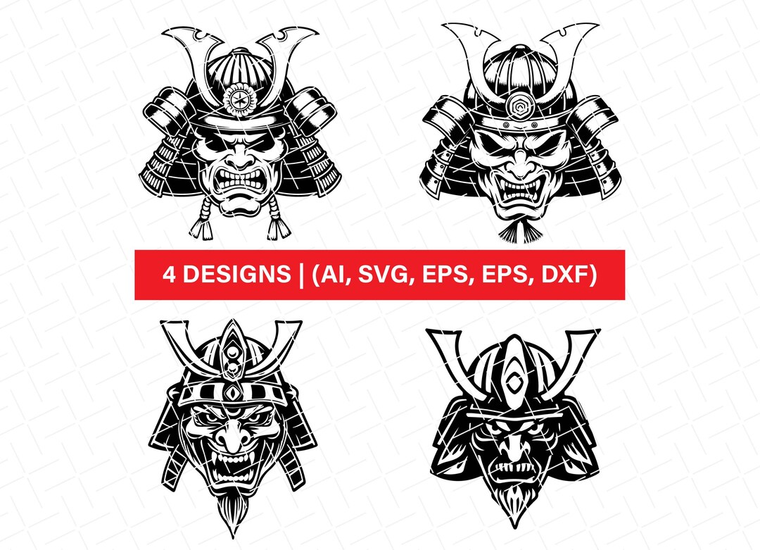 Samurai Mask SVG, Samurai Clipart, Warrior Designs, DXF, PNG, Vector ...