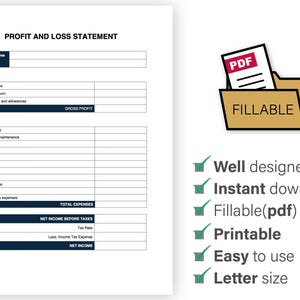 Profit and Loss Statement Template Editable, Expense Report Fillable ...
