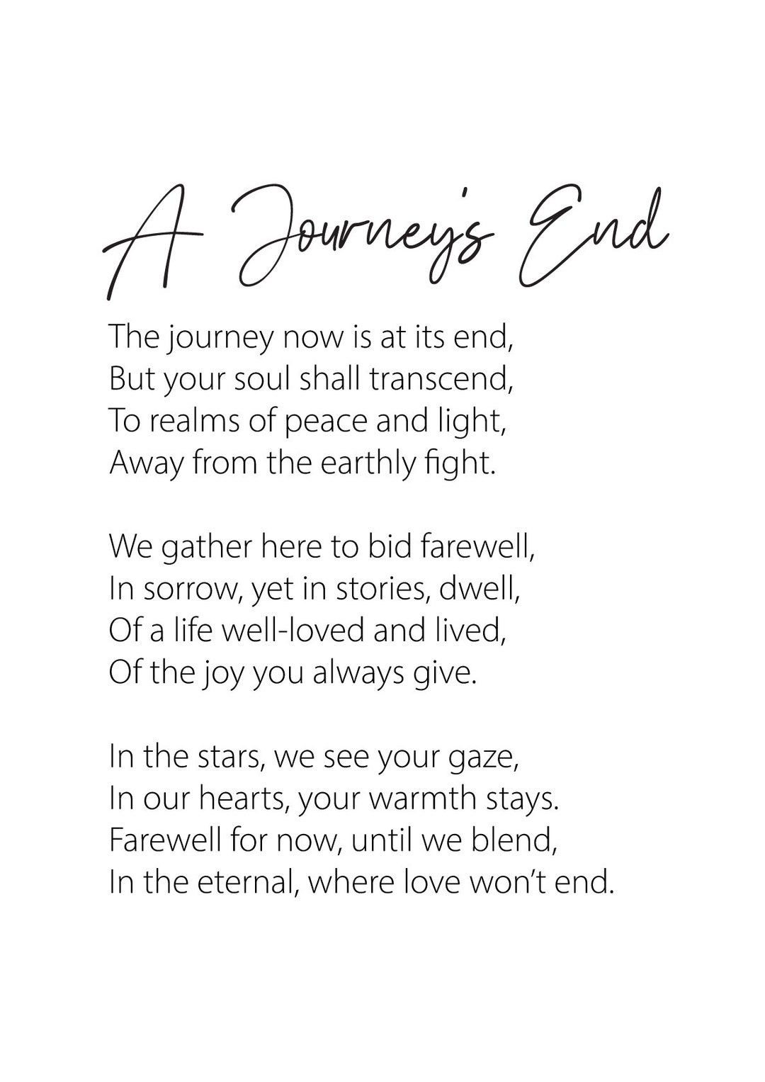 Poem for Funerals, Poems, Printable Poems, Template for Printable Files ...