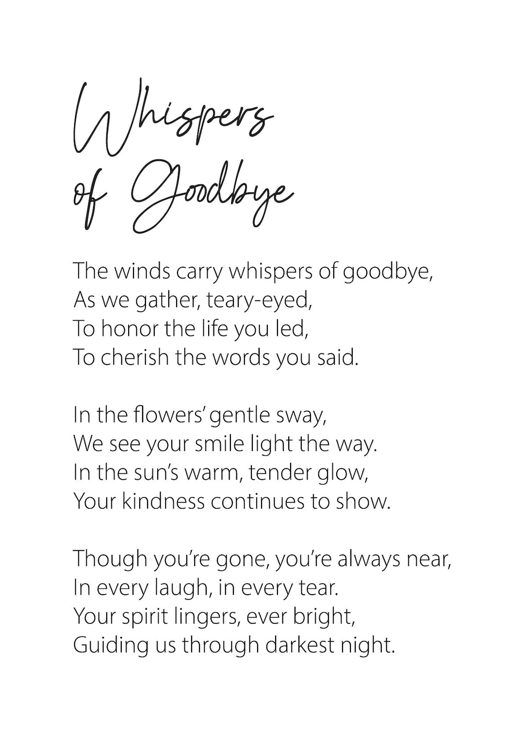 Poem for Funerals, Poems, Printable Poems, Template for Printable Files ...