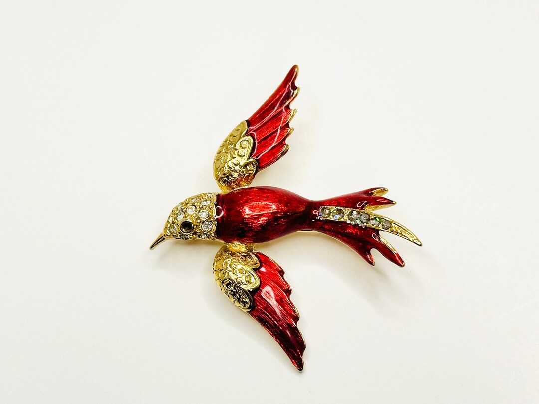 Vintage Windsor Collection Enamel Red Bird Brooch - Etsy
