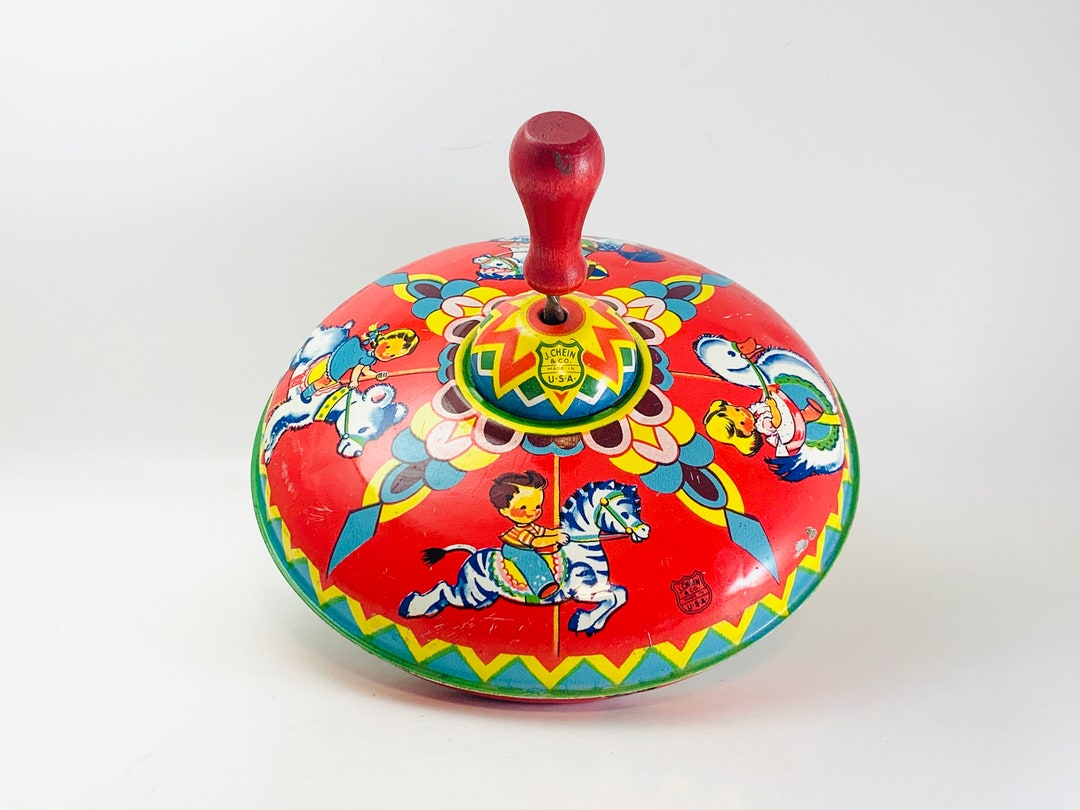 Vintage J. Chein & Co. Carousel Tin Toy Spinning Top - Etsy