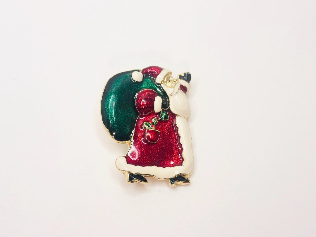 Vintage Enamel Santa Brooch - Etsy