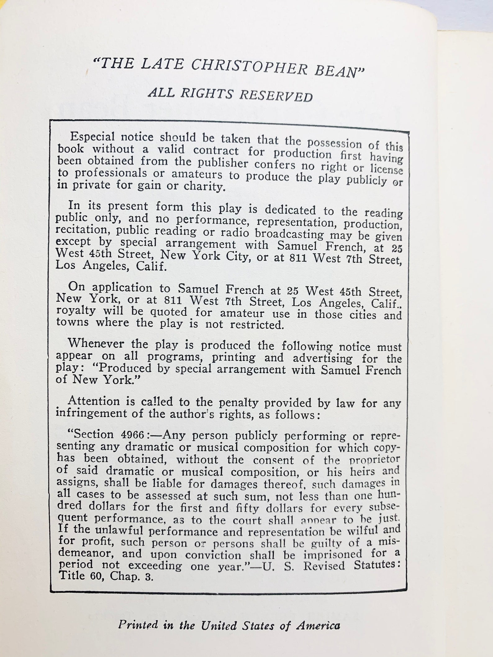 1933 the Late Christopher Bean A Comedy in Three Acts by | Etsy