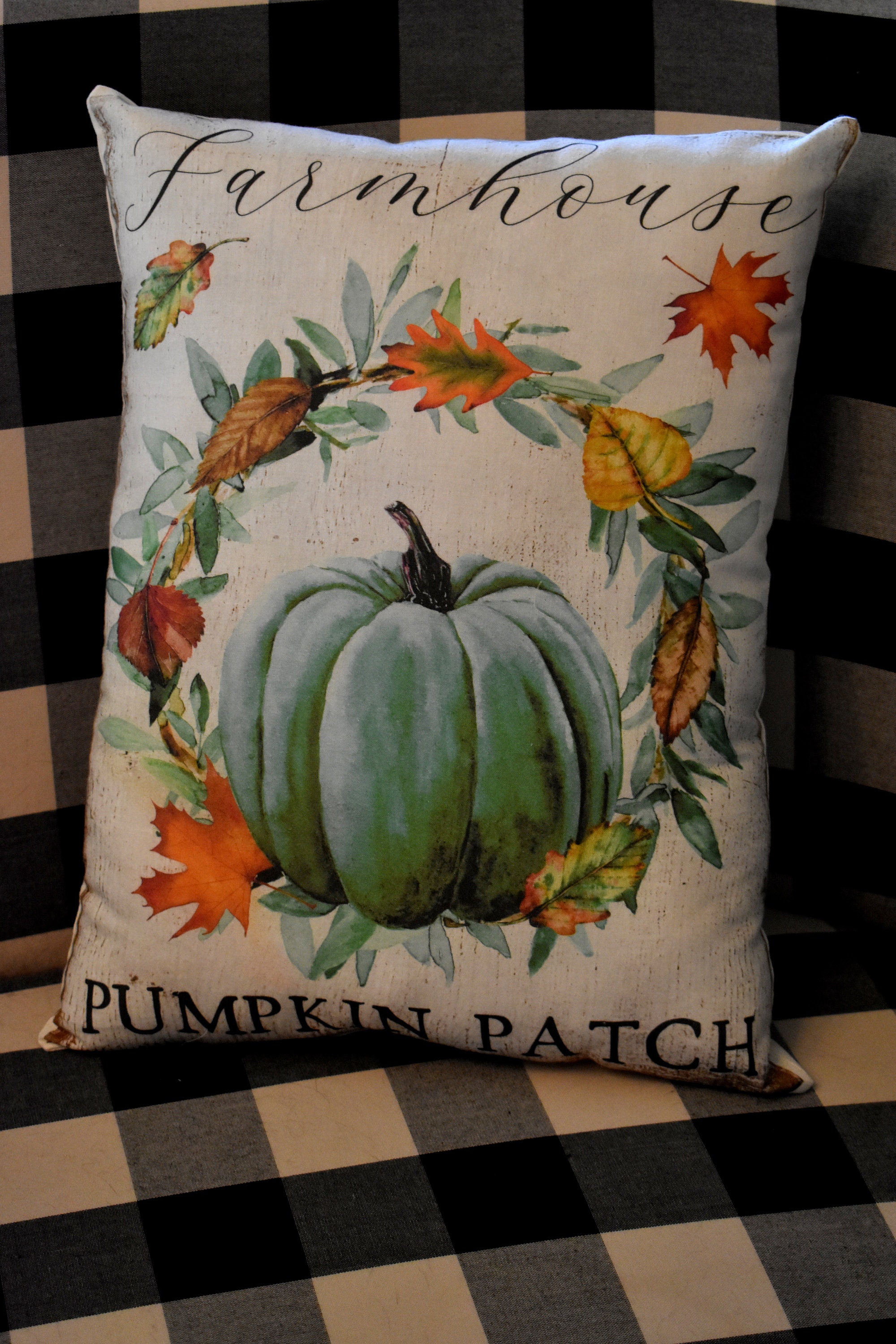 Rustic Blue Pumpkin Fall Autumn Leaves Farmhouse Patch Pillow - Etsy