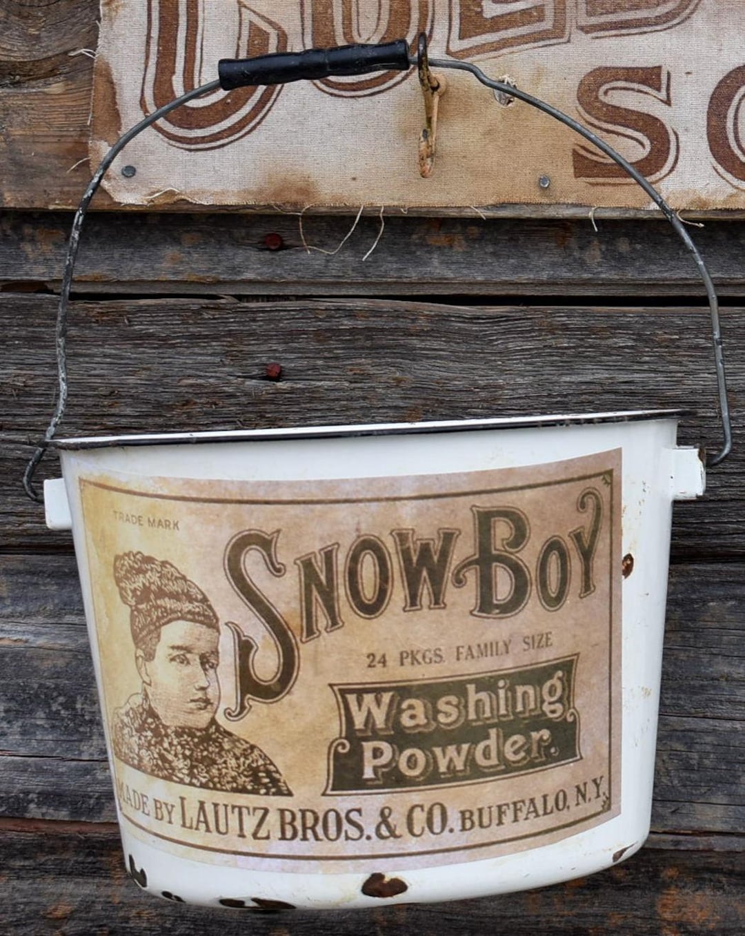 Christmas Snow Boy Washing Powder Enamelware Bucket Feather Tree Snow ...