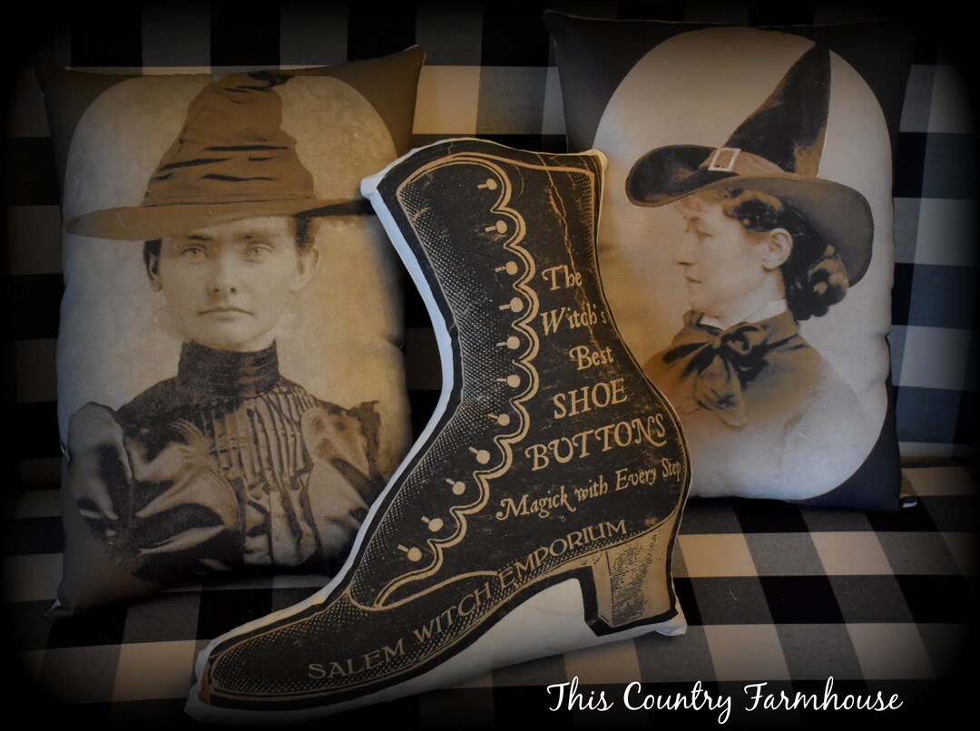 Awesome HUGE Witch Antique Shoe Buttons Sign Halloween Throw Pillow - Etsy
