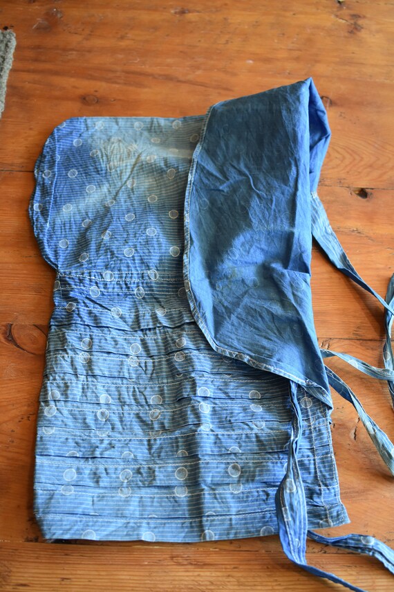 Antique ladies blue calico bonnet primitive - Gem