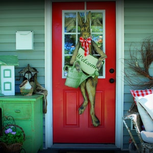 Primitive Garden Bunny Rabbit Door Wall Hanging Porch Sitter HUGE ...