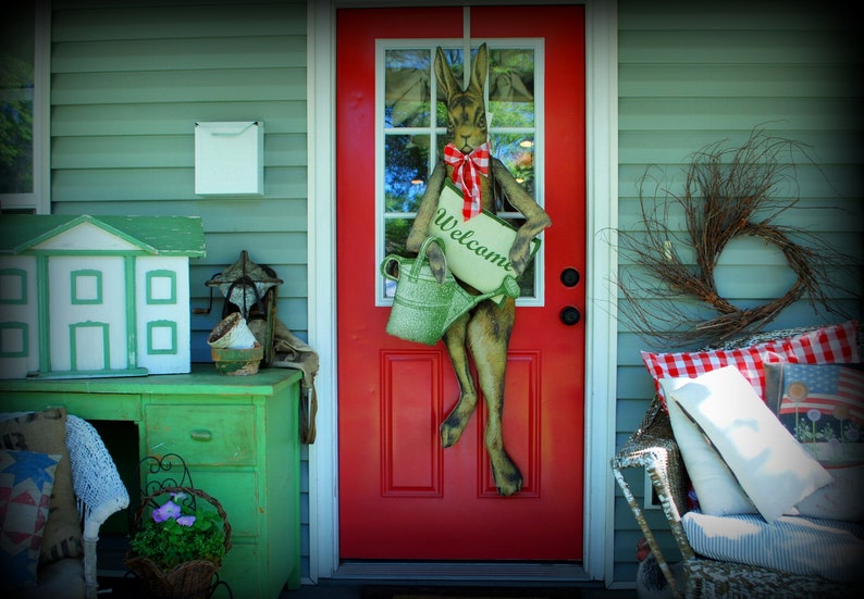 Primitive Garden Bunny Rabbit Door Wall Hanging Porch Sitter | Etsy