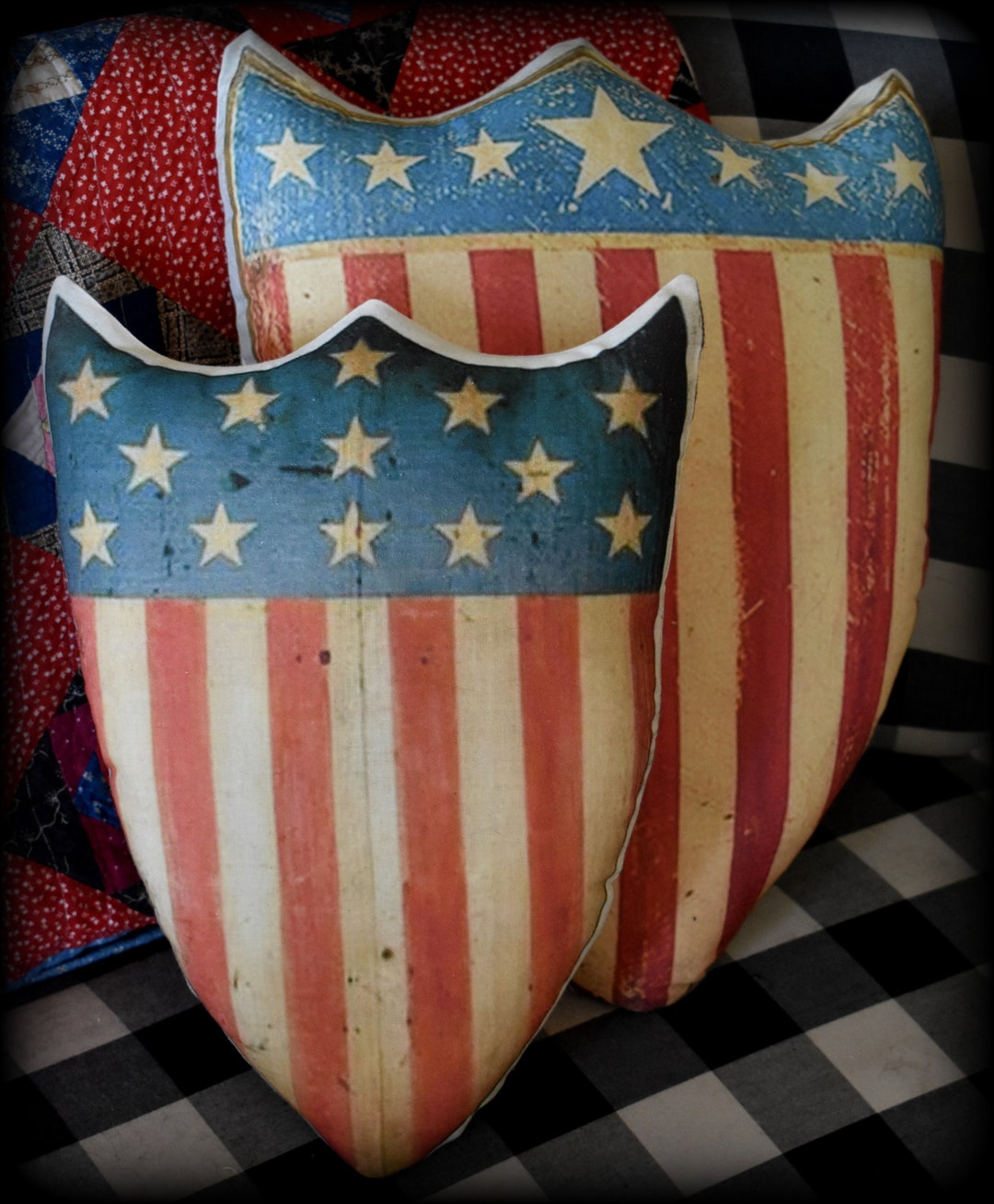 LARGE Antique American Flag Patriotic Early Distressed Shield AMAZING ...