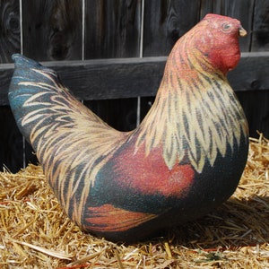 Rustic Primitive Farm Farmhouse Colorful Rooster Hen Chicken Fake 3D ...