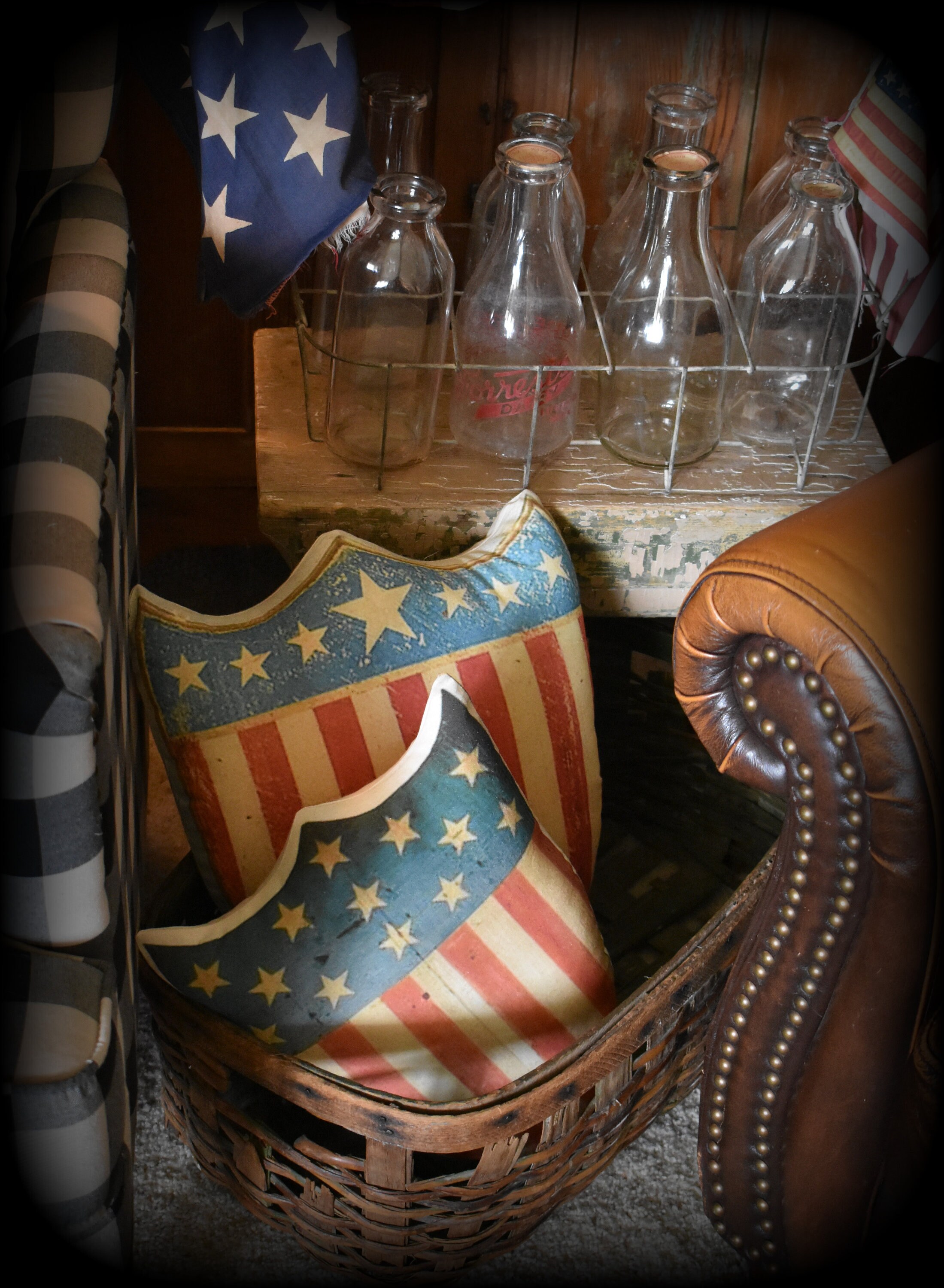 LARGE Antique American Flag Patriotic Early Distressed Shield AMAZING ...