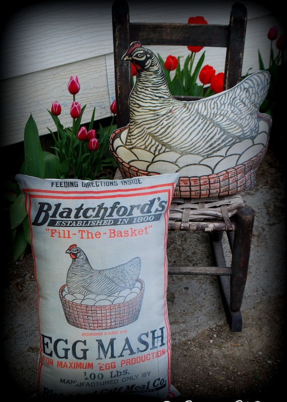 Antique Farmhouse Feed Sack Chicken Food Hen on Nest Bag | Etsy