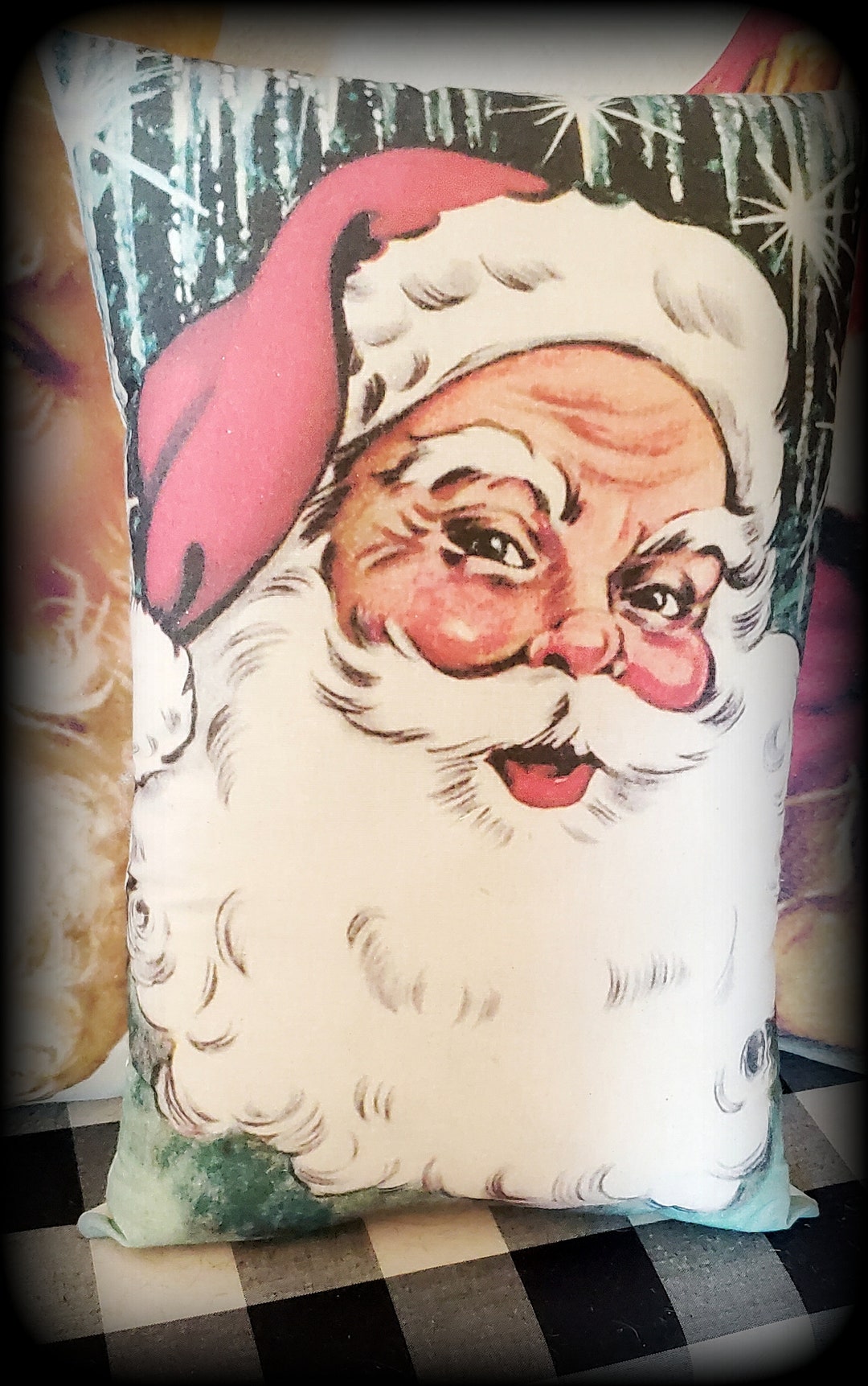 Beautiful Mcm Vintage Looking Santa Claus Christmas Throw Pillow Retro ...