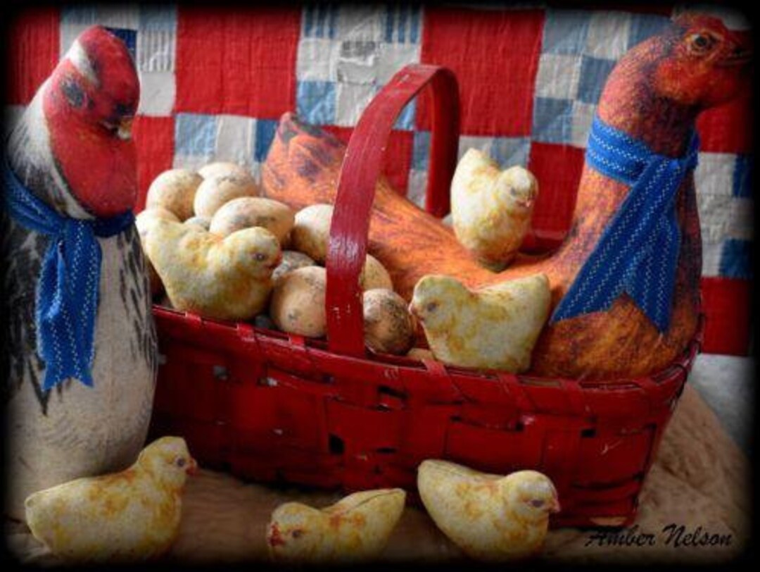 Easter Egg Basket Hen Chicken Rooster Primitive Basket Bowl Tuck Baby ...