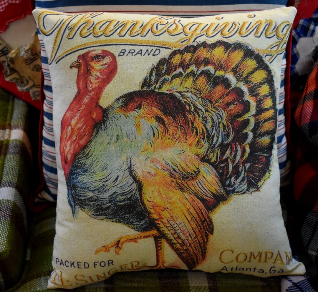 Happy Thanksgiving Turkey Brand Ad Label Dinner Party Decoration Throw ...