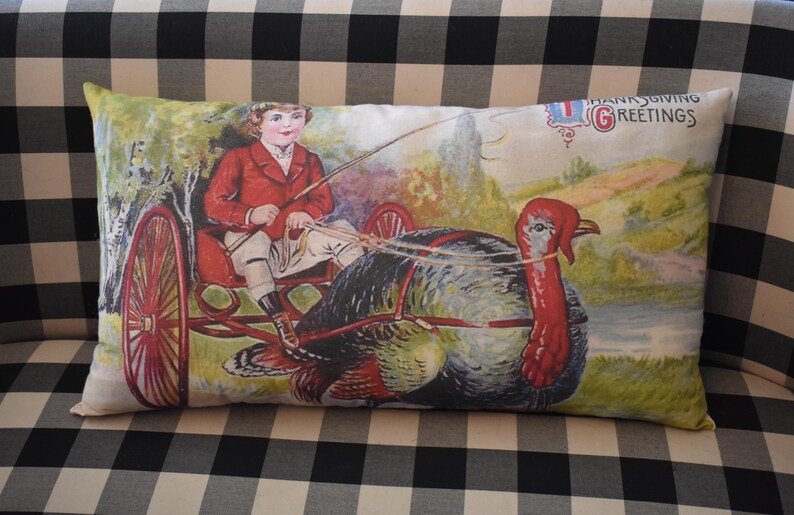 HUGE Thanksgiving Boy and Cart Bright Turkey Pillow Bed Bench Swing - Etsy