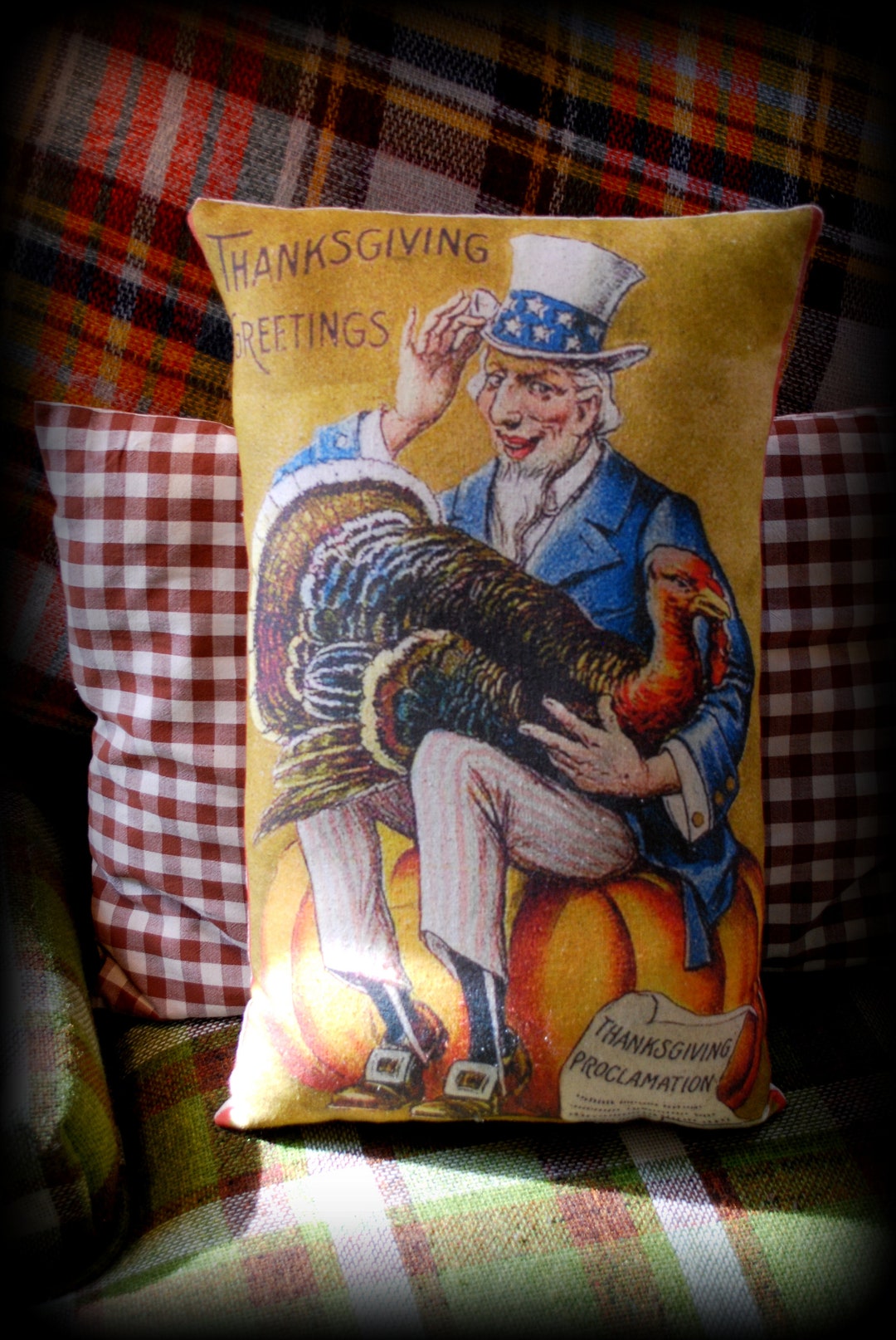 Thanksgiving Uncle Sam Holding Turkey Pumpkin Flag Bunting Decoratiive ...