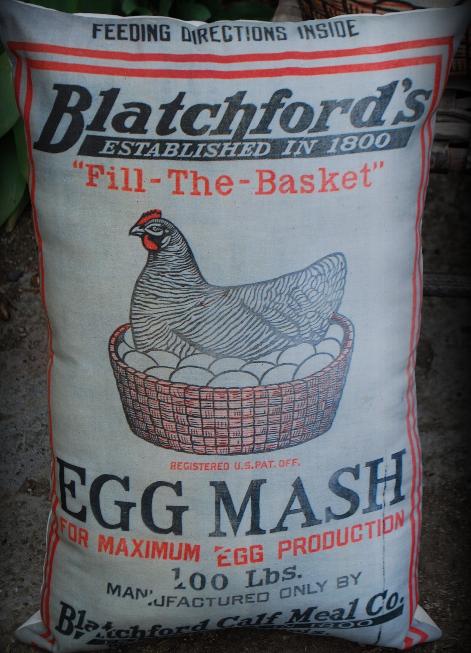 Antique Farmhouse Feed Sack Chicken Food Hen on Nest Bag Vintage Print ...