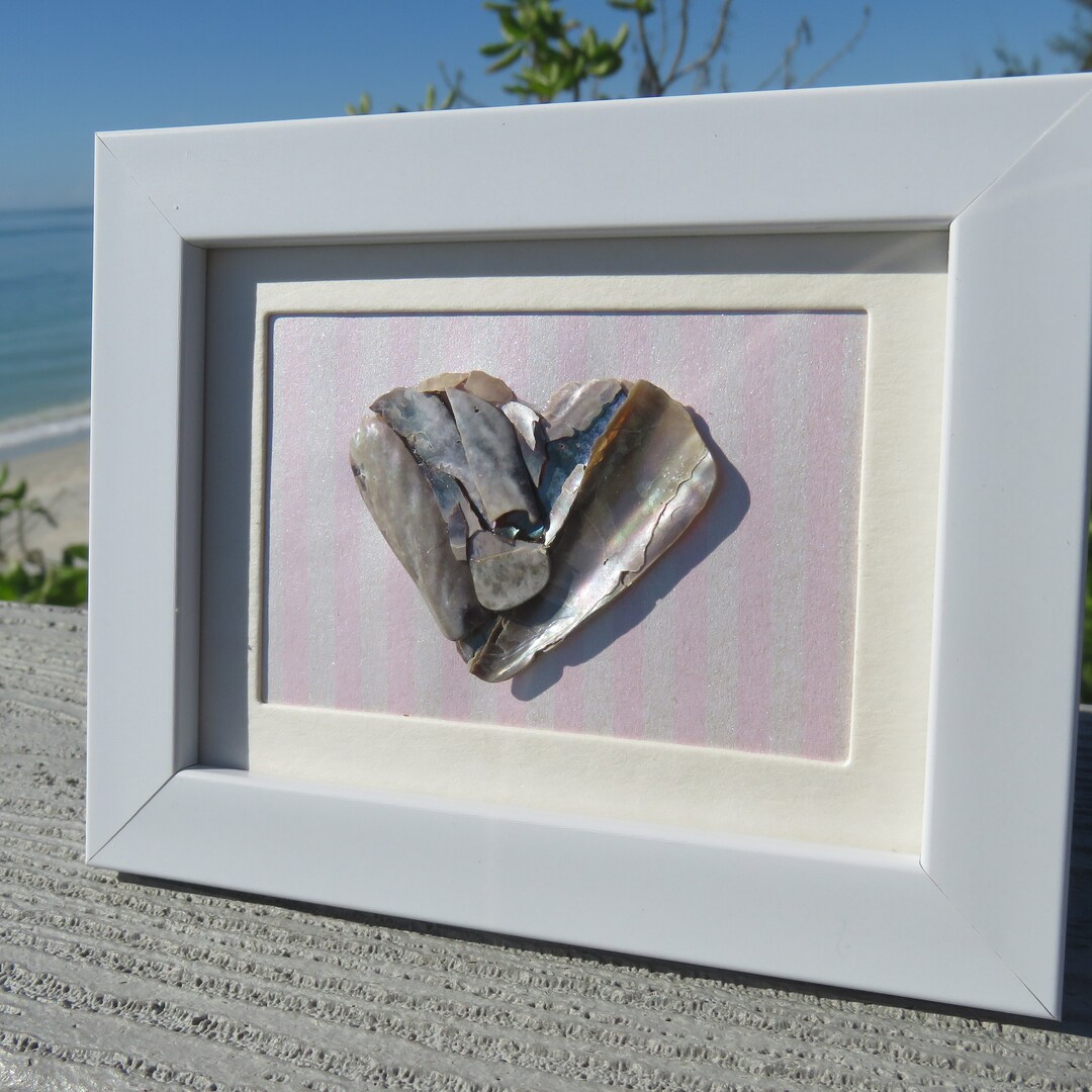 Tiny Frame Iridescent Pen Seashell Valentine Heart Pearly Pale Pink and ...