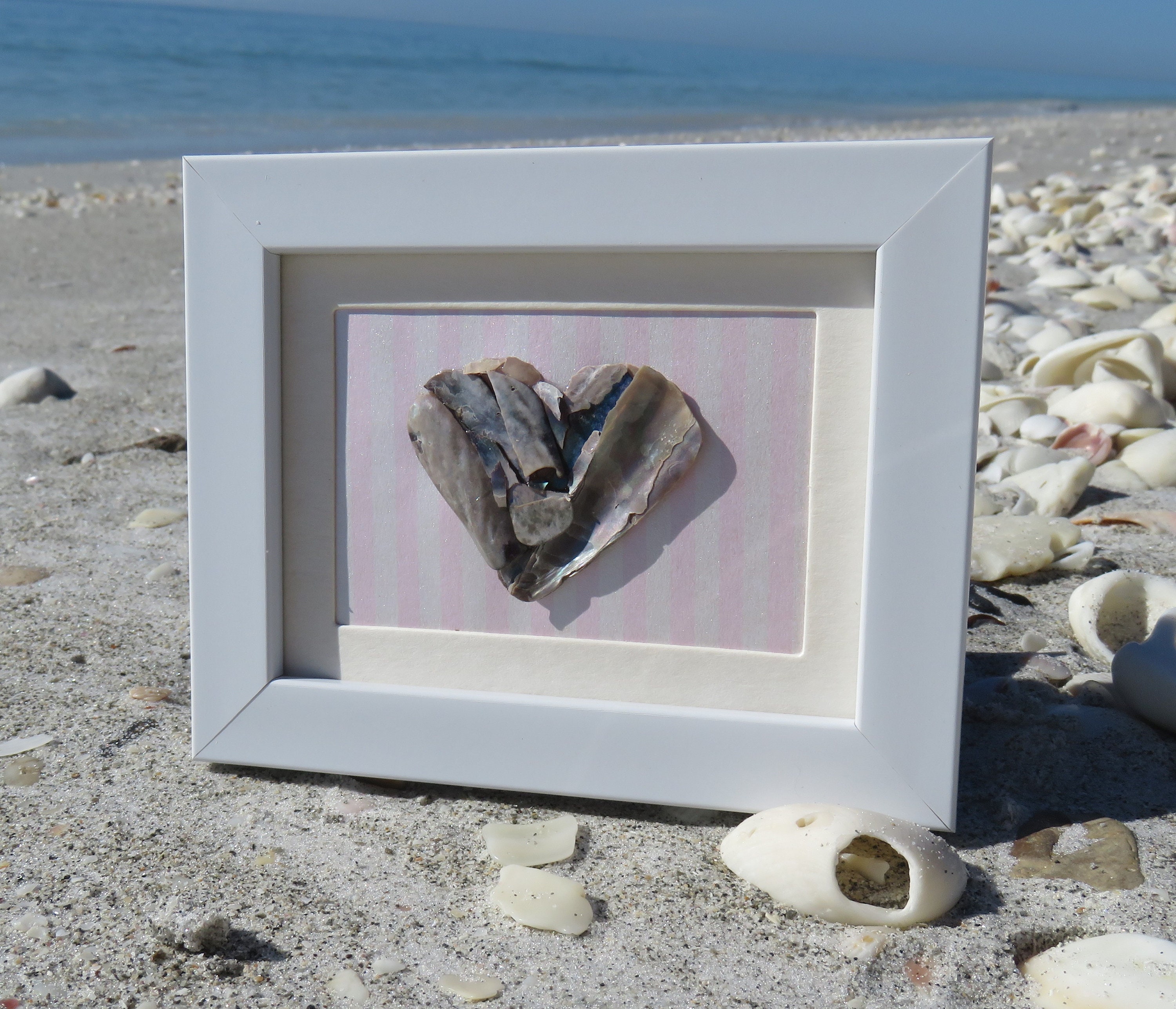 Tiny Frame Iridescent Pen Seashell Valentine Heart Pearly Pale Pink and ...