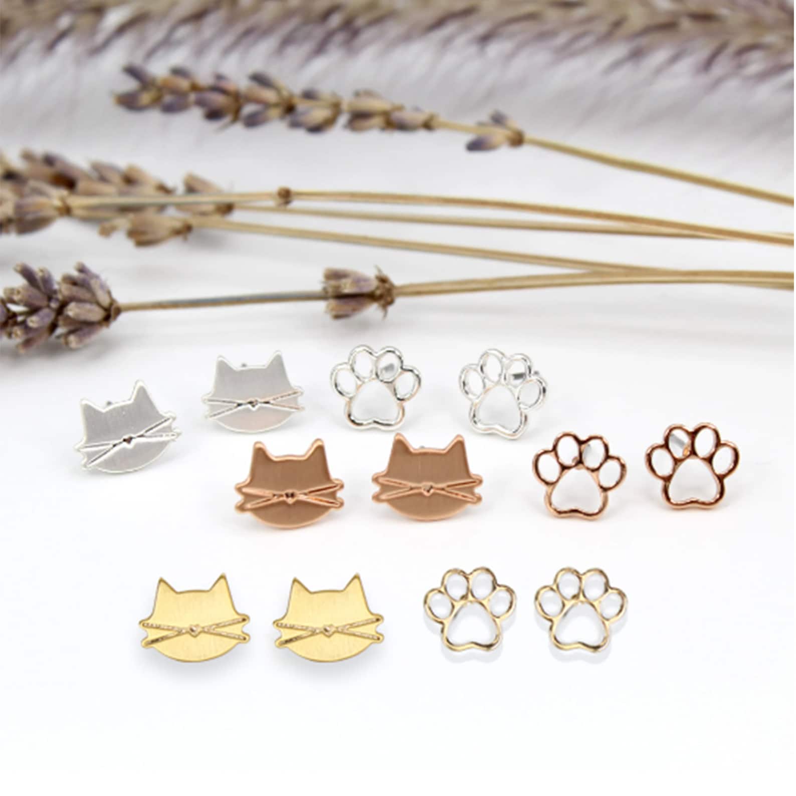 Cute Cat Earrings 2pair Set Hypoallergenic Stud Earrings for | Etsy