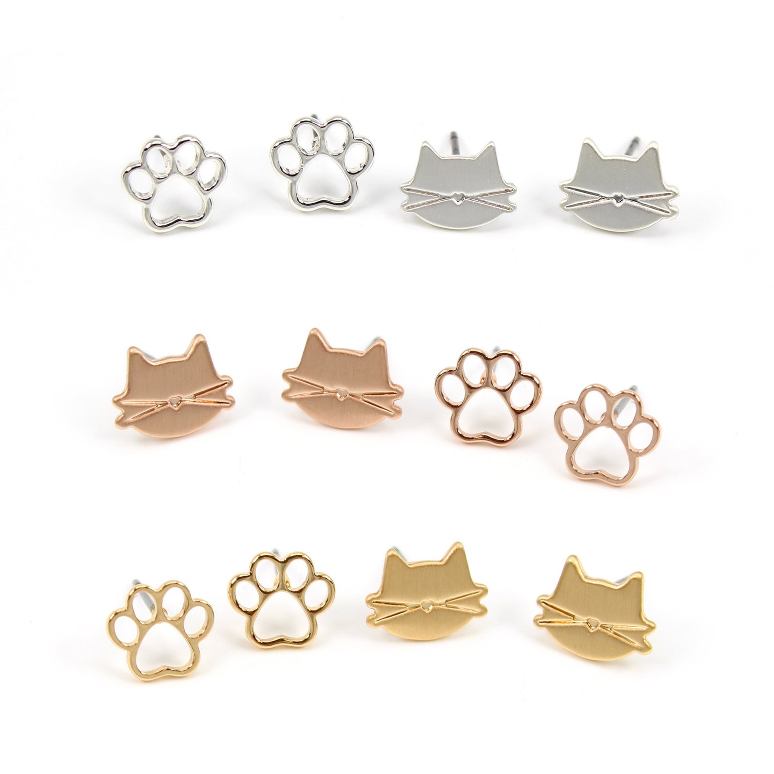 Cute Cat Earrings 2pair Set Hypoallergenic Stud Earrings for | Etsy