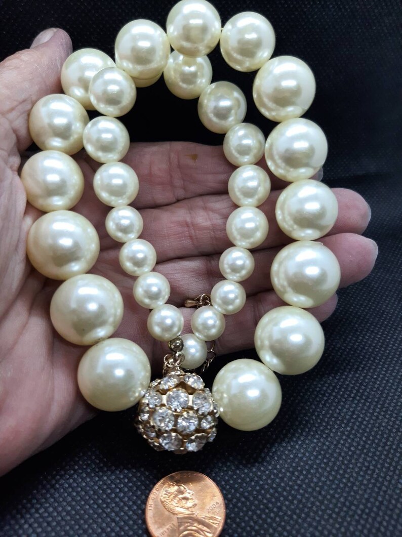 Vintage Large Faux Pearl and Rhinestone Necklace FREE SHIPPING - Etsy