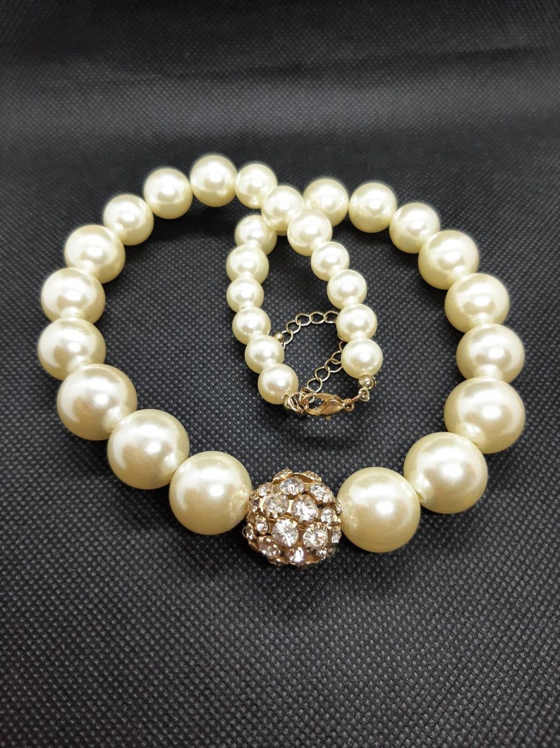 Vintage Large Faux Pearl and Rhinestone Necklace FREE SHIPPING - Etsy