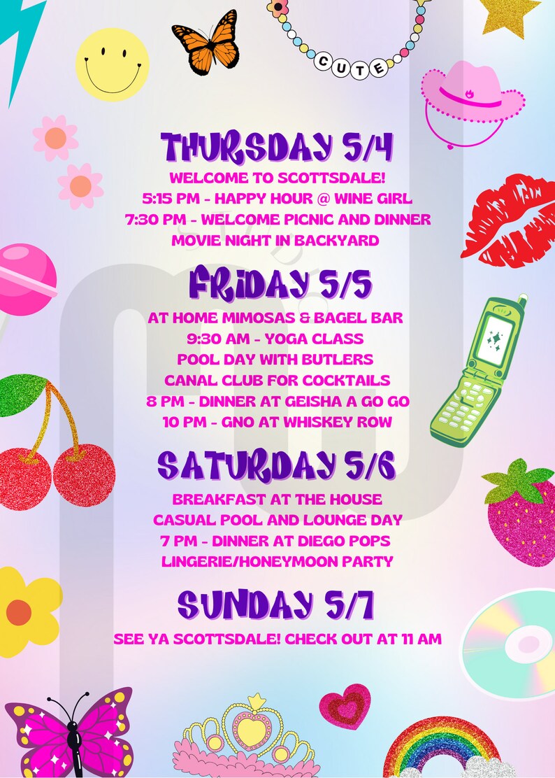 Y2K Bachelorette Set: Logo, Itinerary, Welcome Sign - Etsy