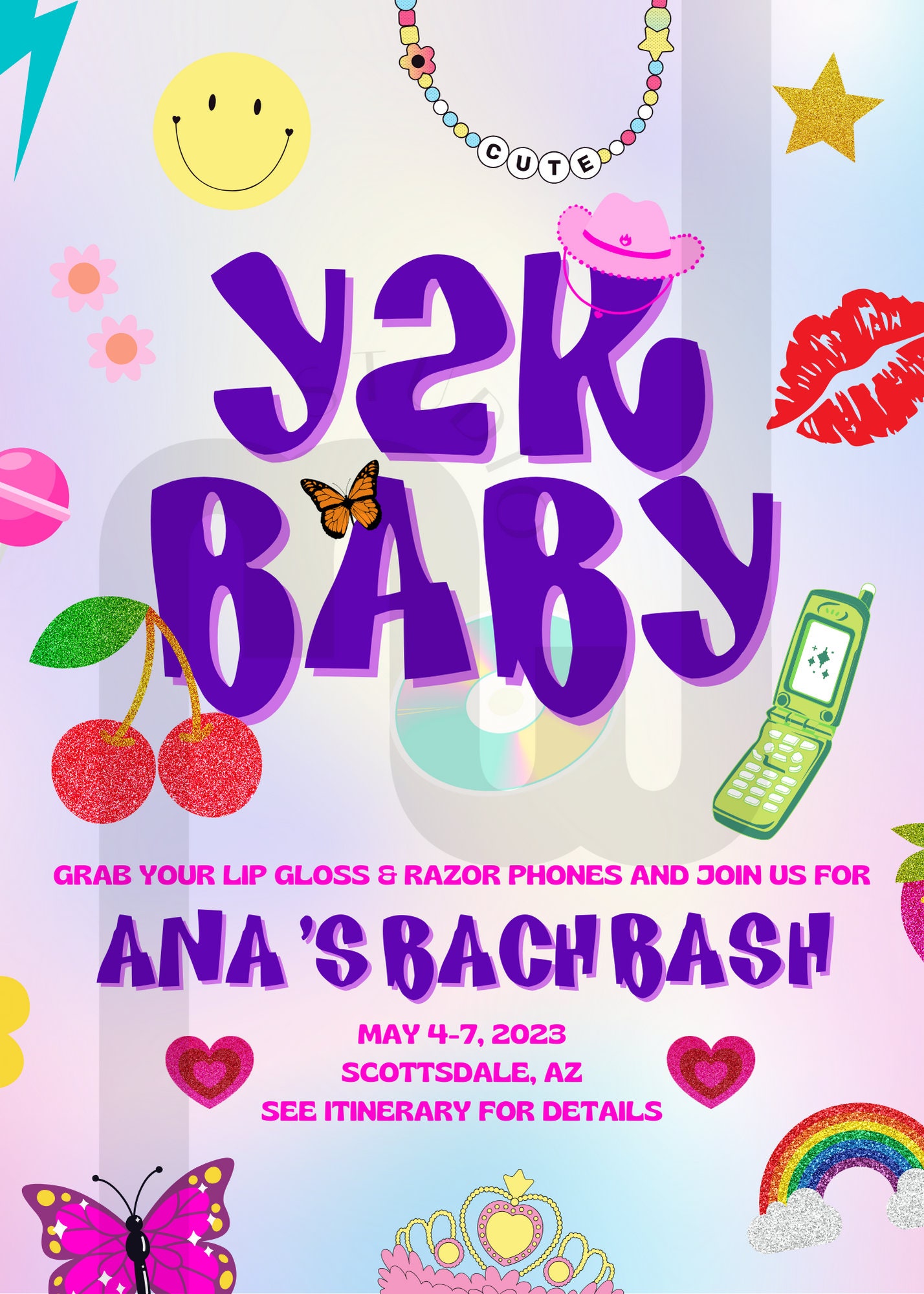 Y2K Bachelorette Set: Logo, Itinerary, Welcome Sign - Etsy