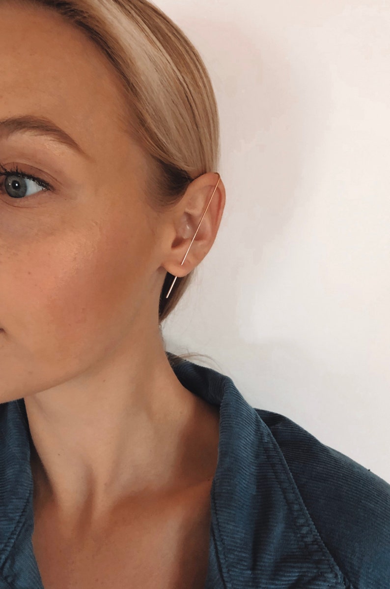 Ear Pin Cuff Smooth Earrings or Ear Spear / 18 Gauge / 14k | Etsy