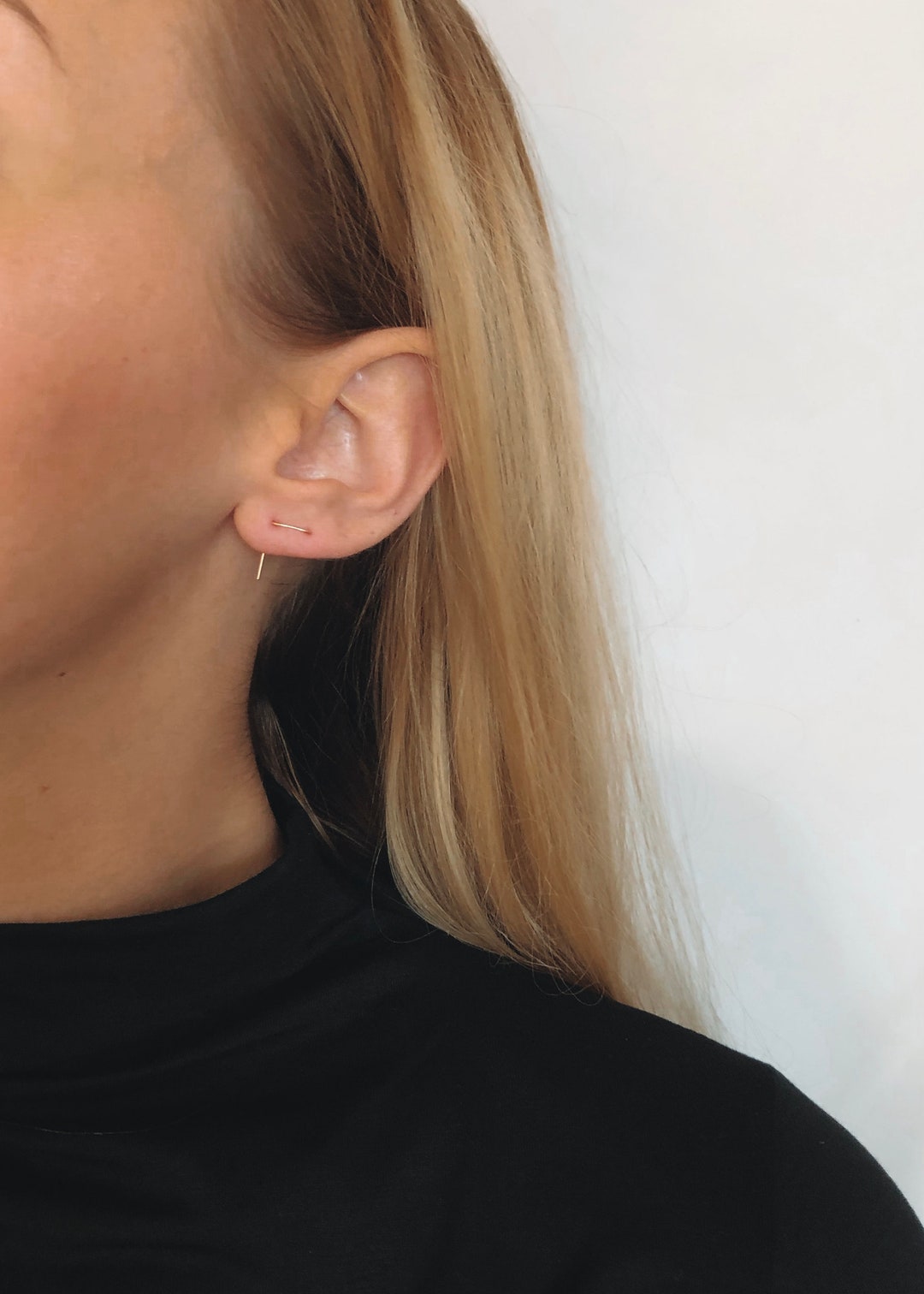 ERIN Double Short Threader Earrings With Bar / 22 Gauge / 14k - Etsy