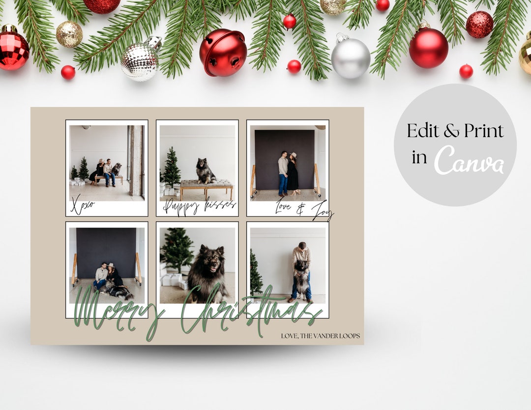 Polaroid Christmas Card Template for Canva- Holiday Card Template ...
