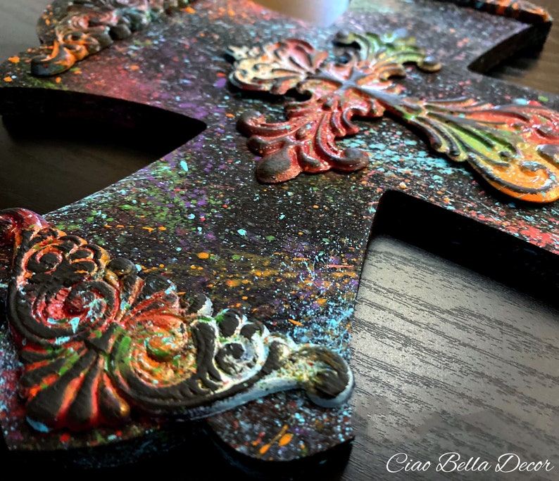 Wall Cross, Wall Decor, Art, Handmade Cross, Wood Cross, Paint Splatter ...
