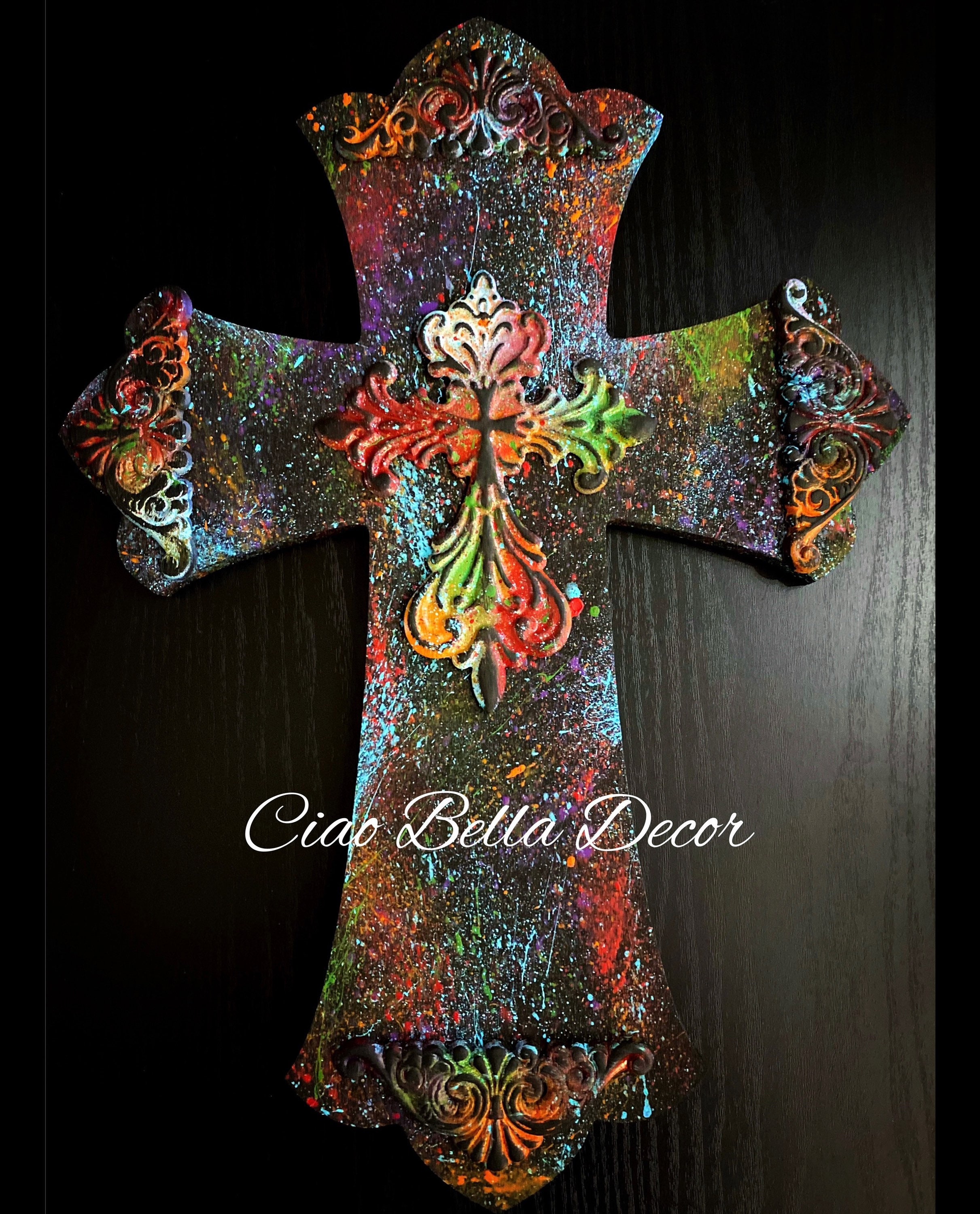 Wall Cross, Wall Decor, Art, Handmade Cross, Wood Cross, Paint Splatter ...