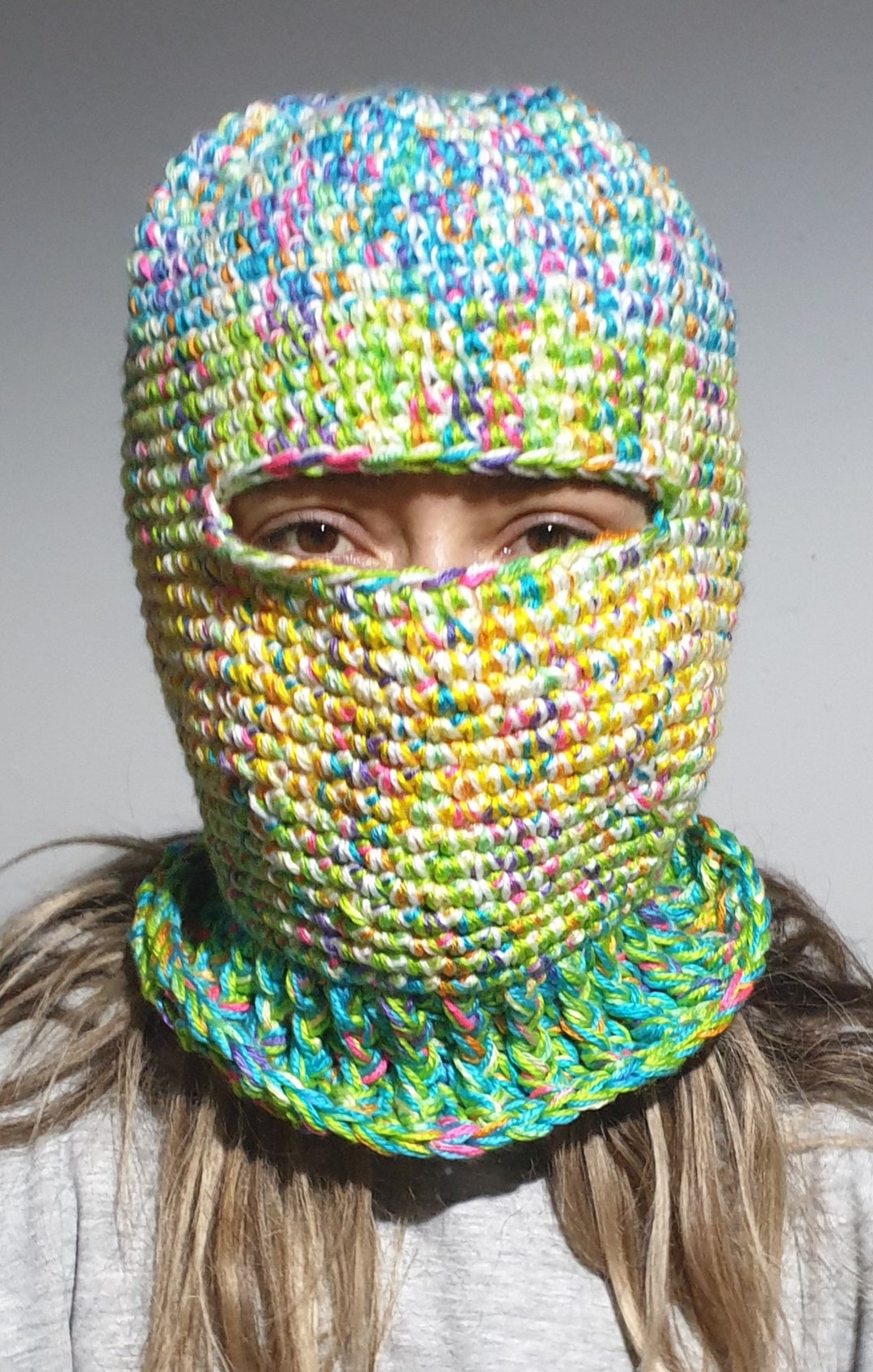 Stylish, Unisex, Hand Crocheted, Rainbow, Ski Mask or Balaclava in 100% ...