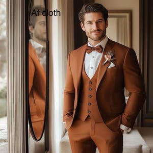 Men's Rust Brown 3 Piece Suit, Groom Wedding Attire - Etsy
