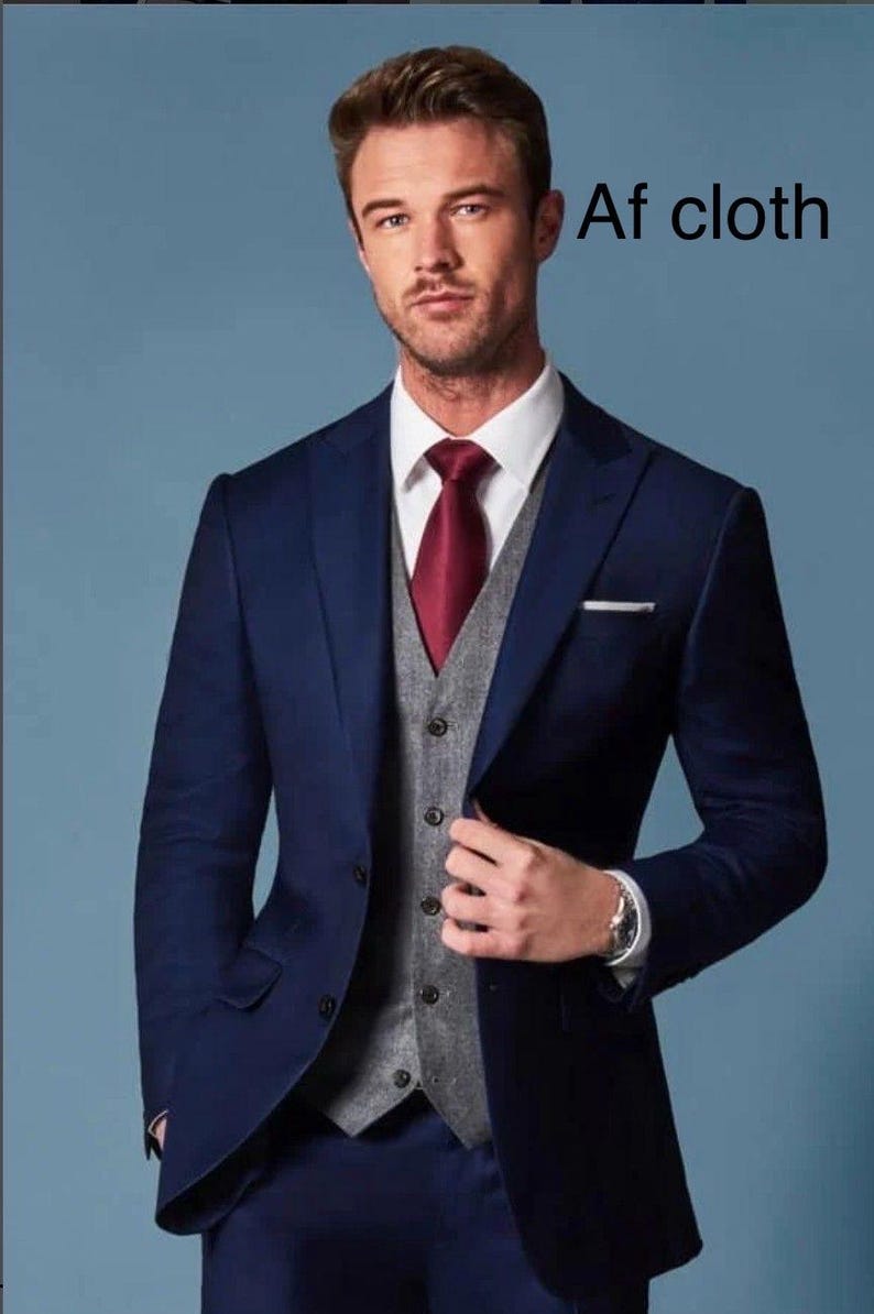 Blue 3-piece Suit: Terry Rayon Wedding, Groom & Business - Etsy