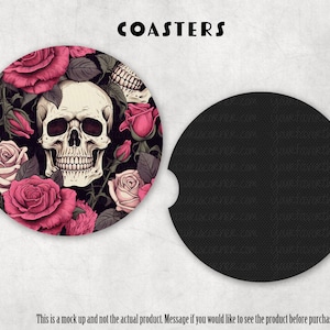 Skulls and Flowers Car Coaster, Horror Coasters, Car Accessories ...