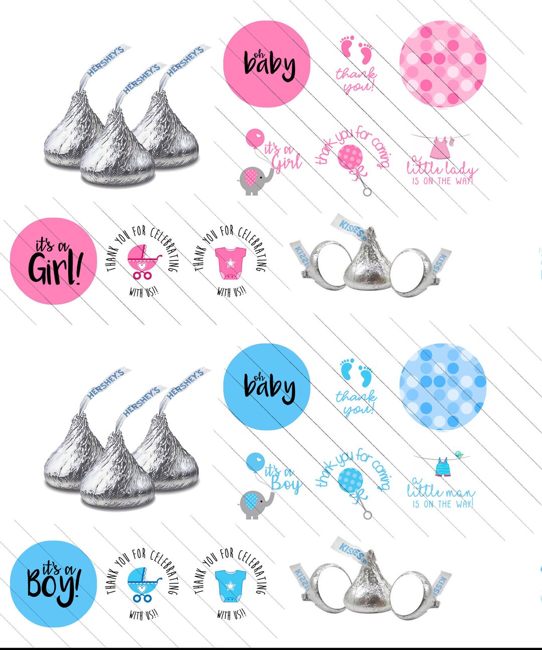 Hershey Kisses Labels (108) Baby Shower Girl Boy Gender Reveal Party ...