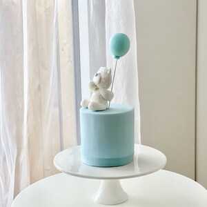 Cute Fondant White Teddy Bear & Pastel Blue Balloon Cake Topper, Baby ...