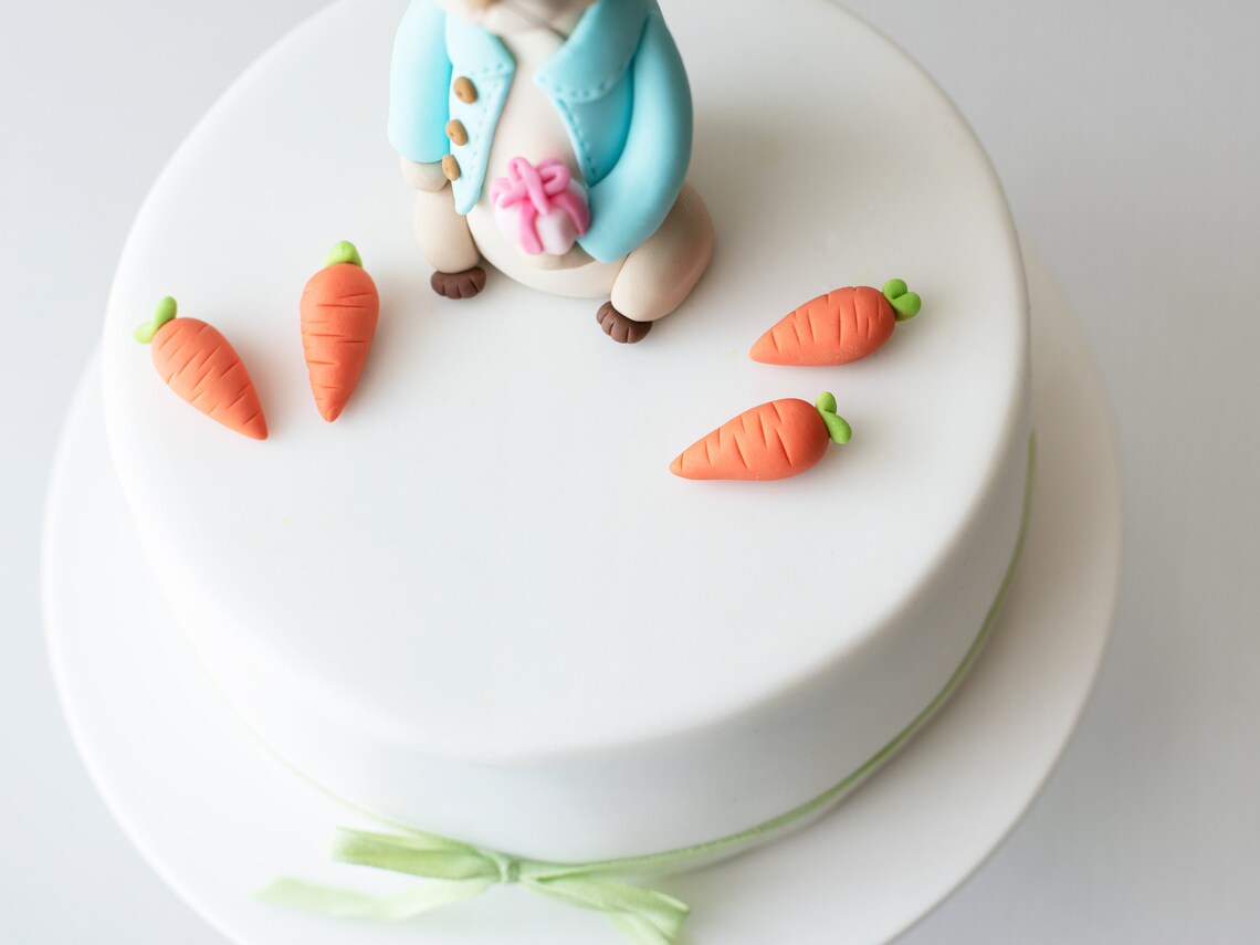 Cute Peter Rabbit 4.5" Tall Fondant Cake Topper With Carrots, Can Be ...