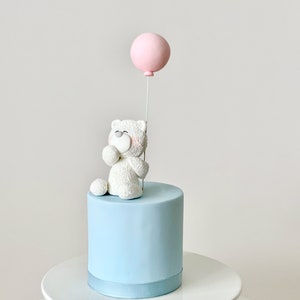Cute Fondant White Teddy Bear & Pastel Blue Balloon Cake Topper, Baby ...